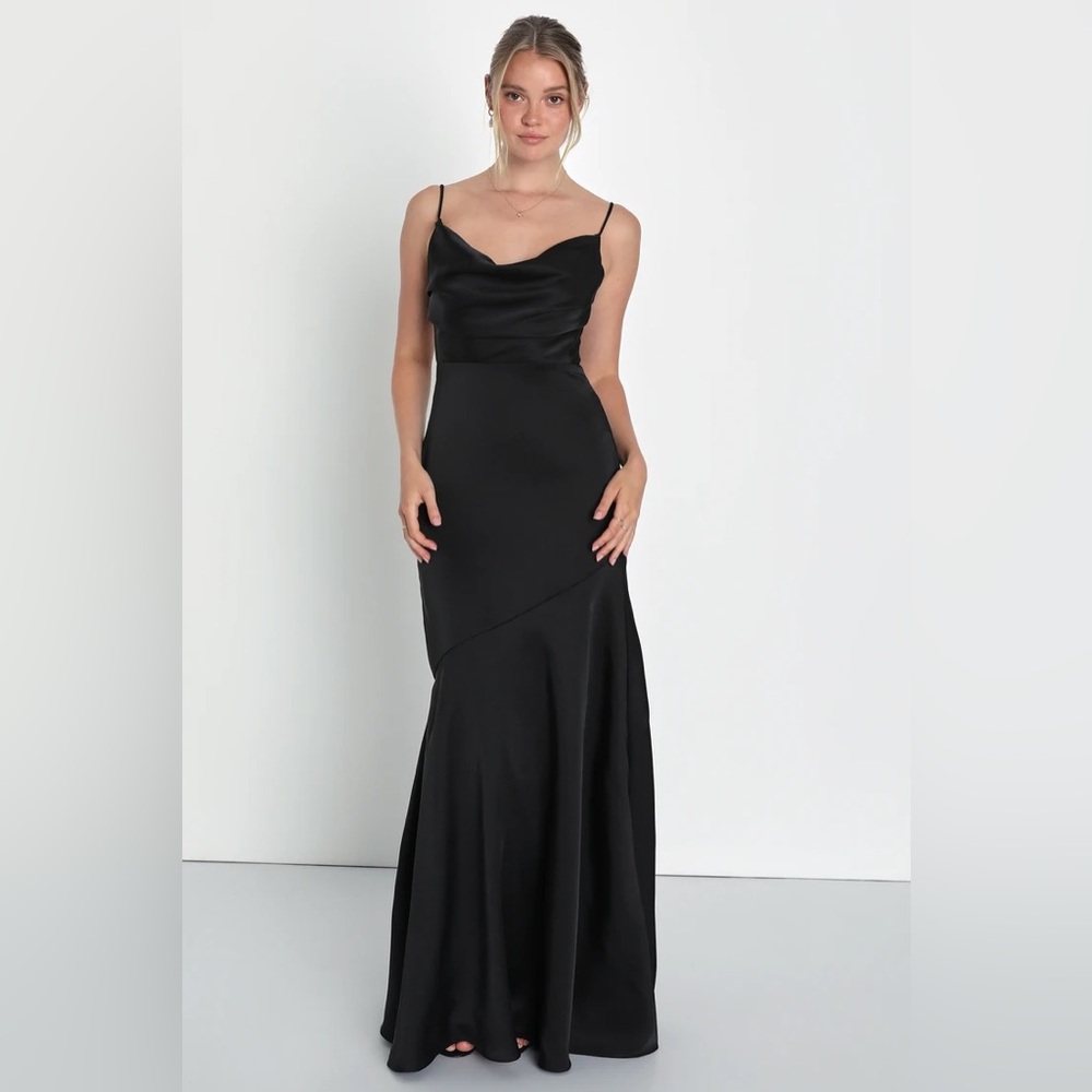 Lulus Gala Glamour Black Satin Backless Mermaid Maxi … - Gem